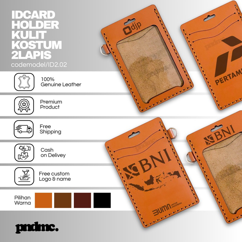 Jual ID2.02/PNDMC. Name tag id card holder kulit satuan gratis custom ...