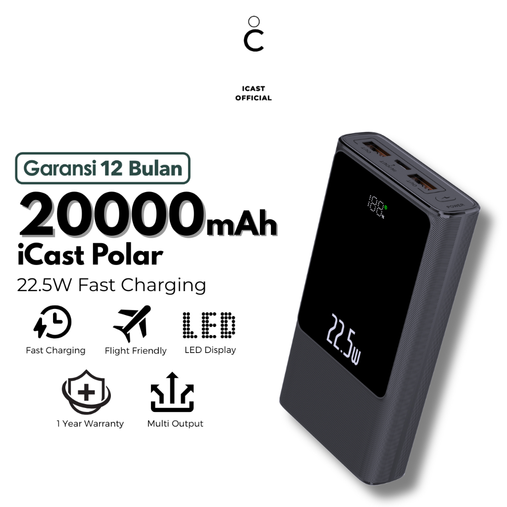 Jual iCast Polar Powerbank 20000 mAh 22.5W Fast Charging Multi USB Port ...