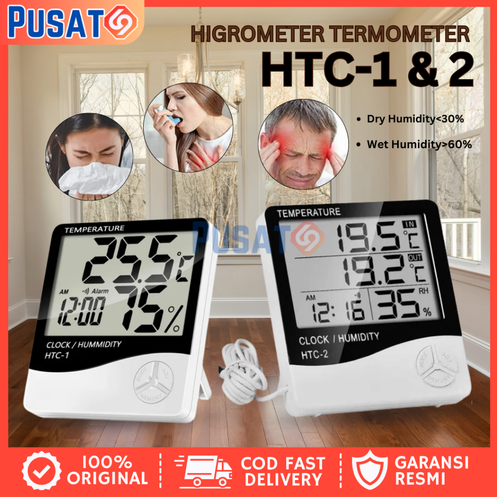 Jual HTC-1 HTC-2 Thermometer Hygrometer Digital Higrometer Termometer Ruangan Clock Temperature ...