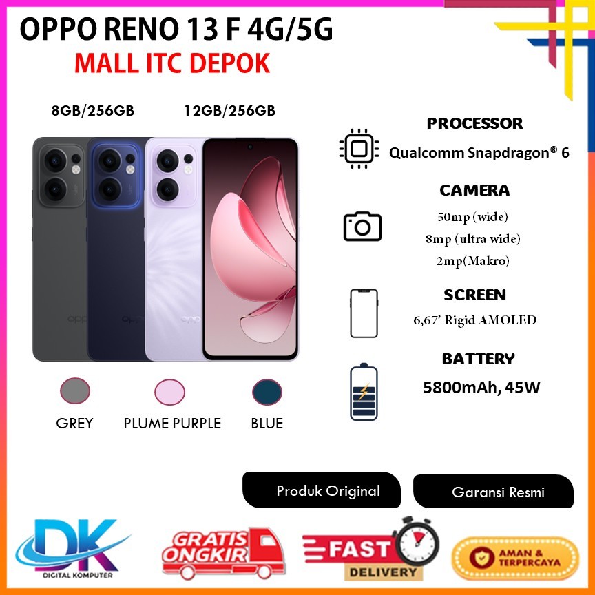 Jual OPPO RENO 13 F 4G|5G 8GB 256GB| 5G 8GB 256GB| 5G 12GB 256GB GARANSI RESMI OPPO INDONESIA ...