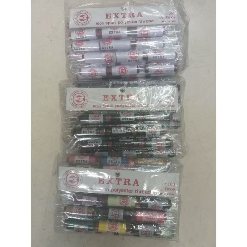 Jual Benang jahit Extra renteng 1/2 gros 72 pcs warna , hitam , putih ...