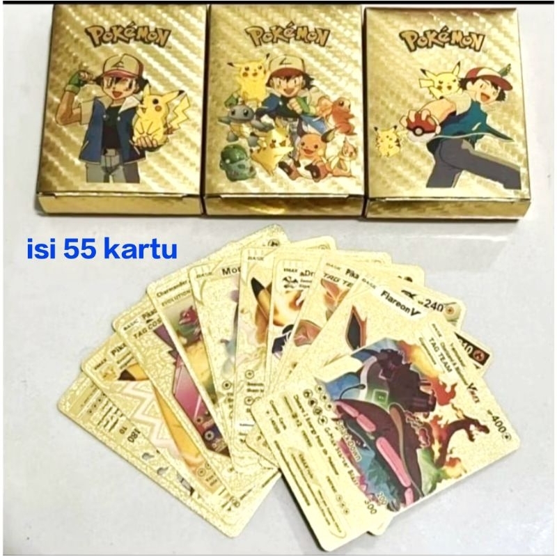 Jual 55 Pcs Kartu Pokemon Warna Gold ( 1 Set isi 55 Pcs) Kartu Mainan Pokemon | Shopee Indonesia