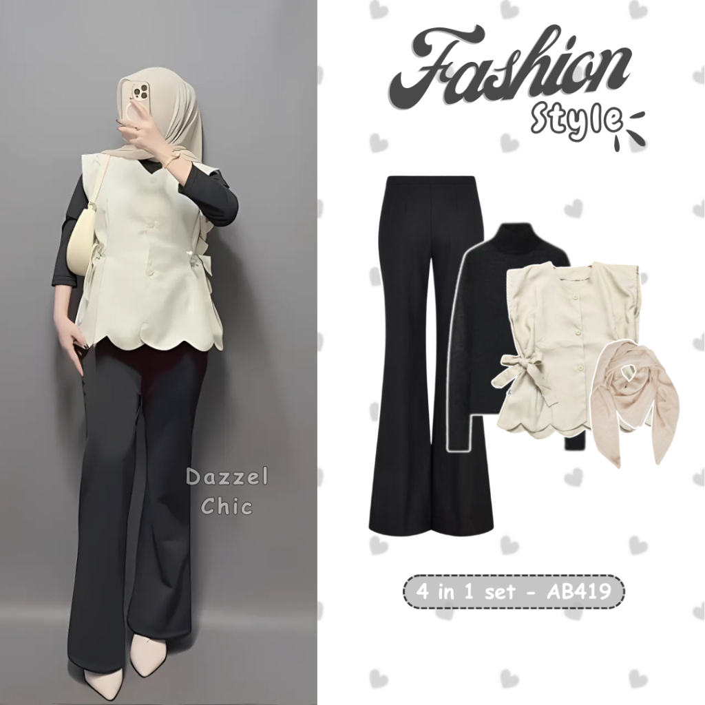 Jual DazzelChic OOTD 4 In One Set Korean Style ( Vest - Manset - Bella ...