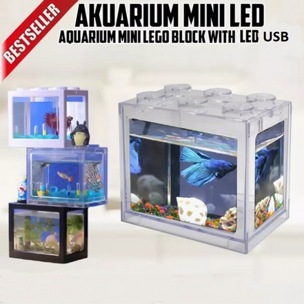 Jual Aquarium Mini lego Block Desain Acrylic With LED USB Akuarium ...