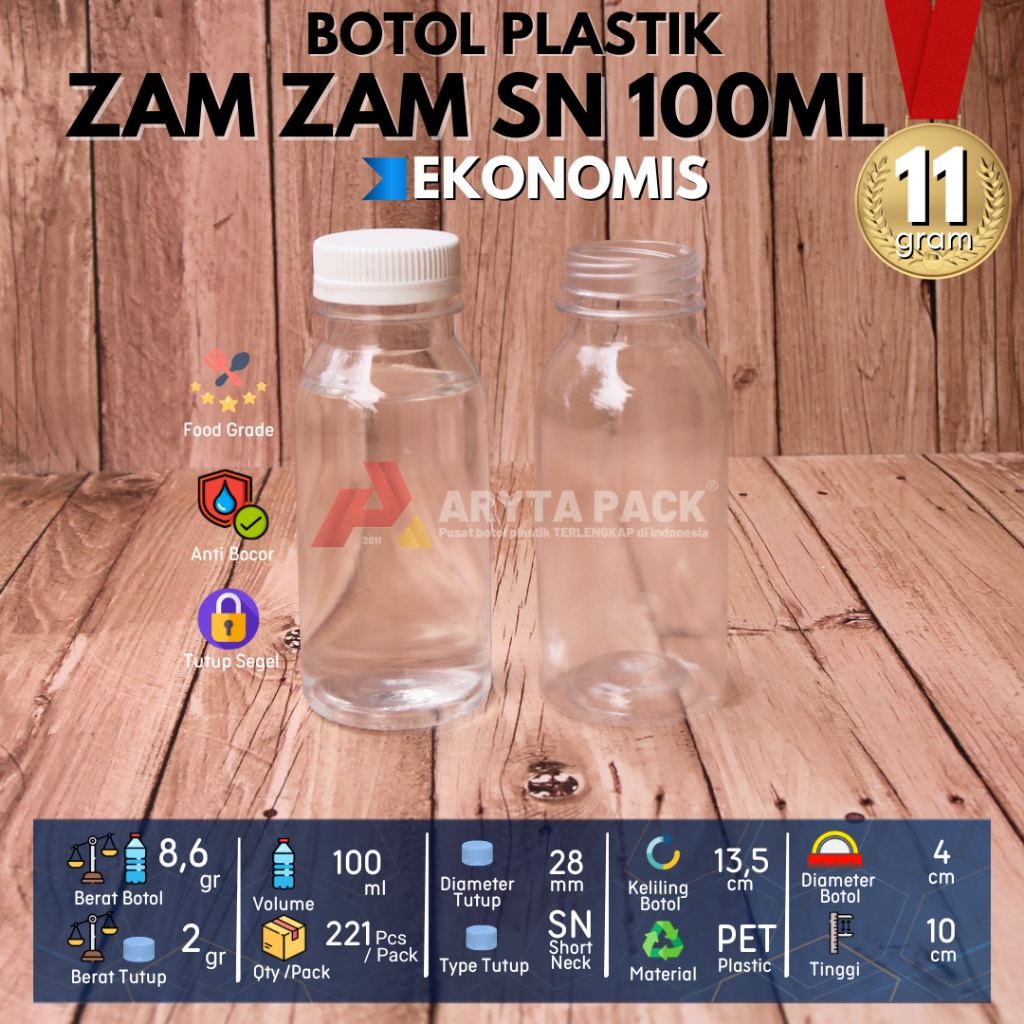 Jual Botol plastik PET 100ml zam zam minuman jus susu kopi tutup SN ...