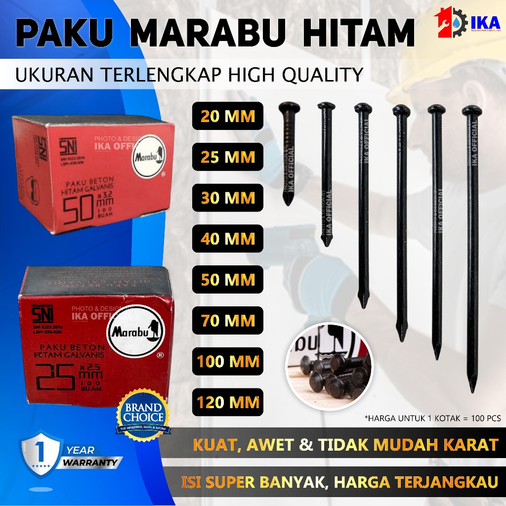 Jual Paku BETON GALVANIS Hitam / Paku BETON Marabu 20 25 30 40 50 70 100 120 marabu hitam baja ...