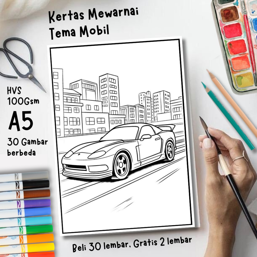Jual 30 Gambar Kertas Mewarnai Anak TK SD Tema Mobil A5 | Shopee Indonesia