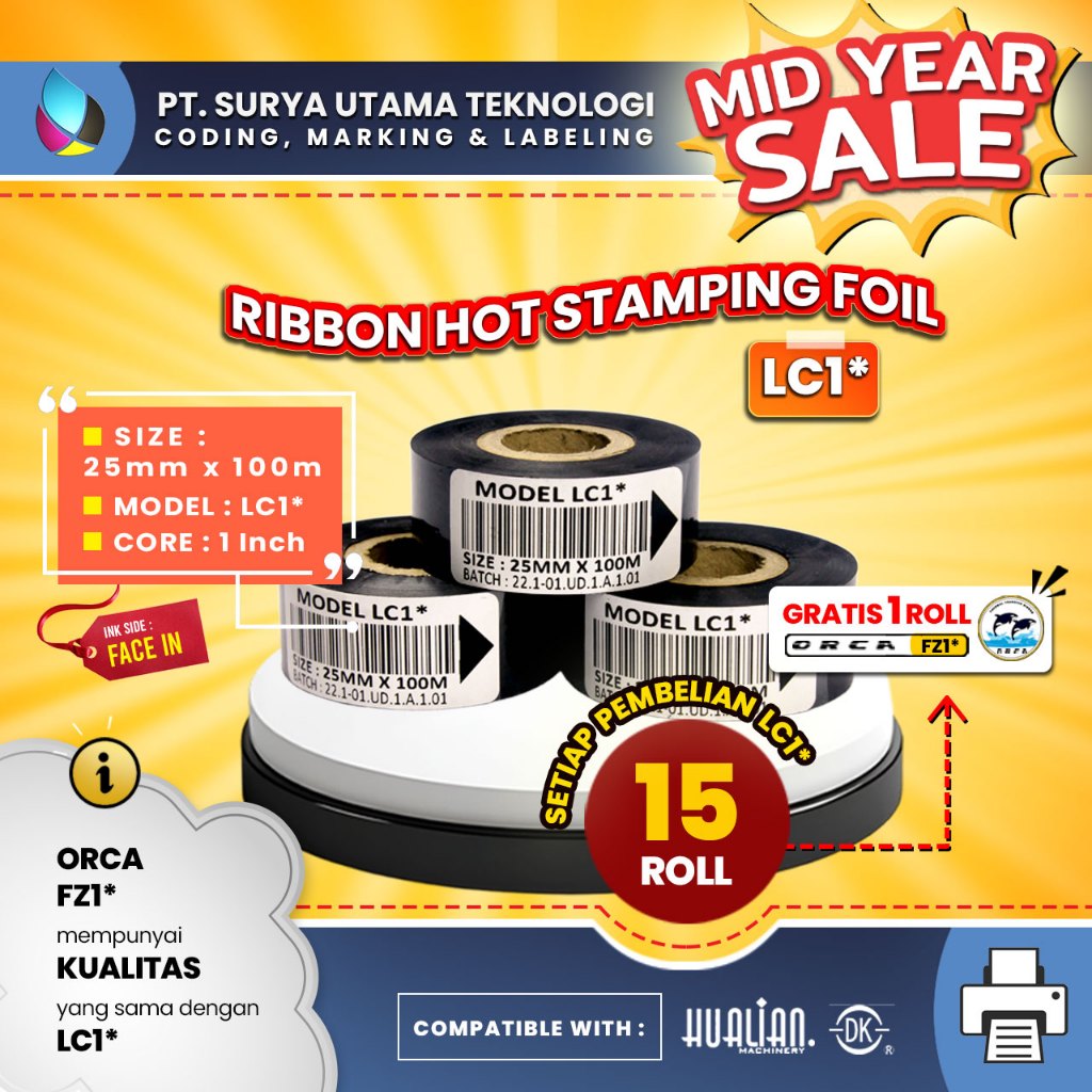 Jual Ribbon tape LC1* 25x100 pita tinta coding cetak expired hot ...