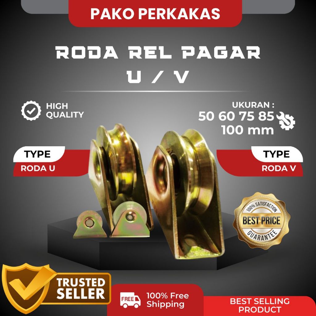Jual RODA REL PAGAR U / V 50 60 70 80 100mm WARNA KUNINGAN | Shopee ...