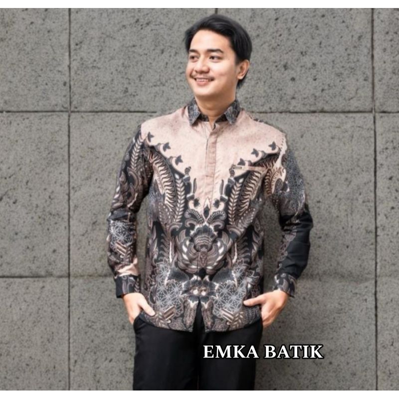 Jual Emka Batik Pria Lengan Panjang Motif Kekinian Baju Batik Cowok Laki Laki Seragam Batik ...