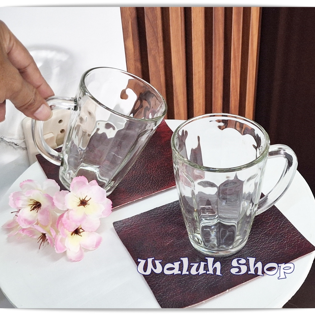 Jual Gelas Kaca Unik Garis Buble Bening Gagang Besar 370 Ml Gelas Es Isi 2 pcs | Shopee Indonesia