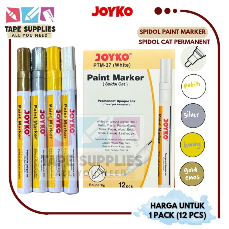 Jual (3/6/12PCS) Spidol Paint Marker JOYKO - Spidol Cat Permanen Warna ...