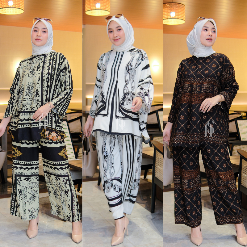 Jual Thalia One Set Rayon Motif Premium Baju Setelan Celana Kulot ...