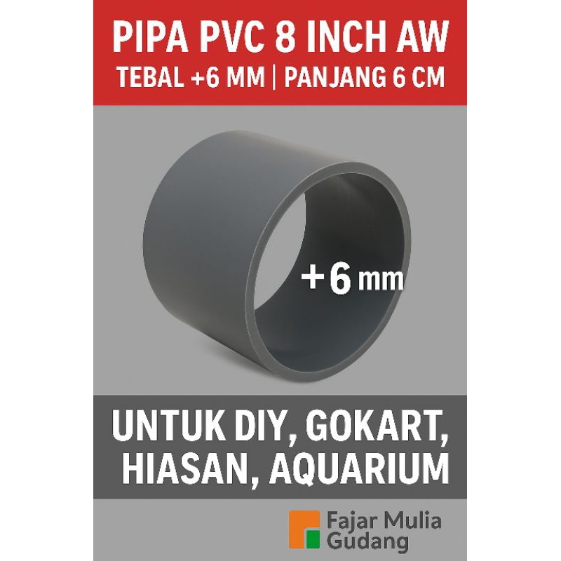 Jual Pipa PVC 8 Inch AW Abu-Abu Panjang 6 cm - Tebal +6 mm - Untuk DIY ...