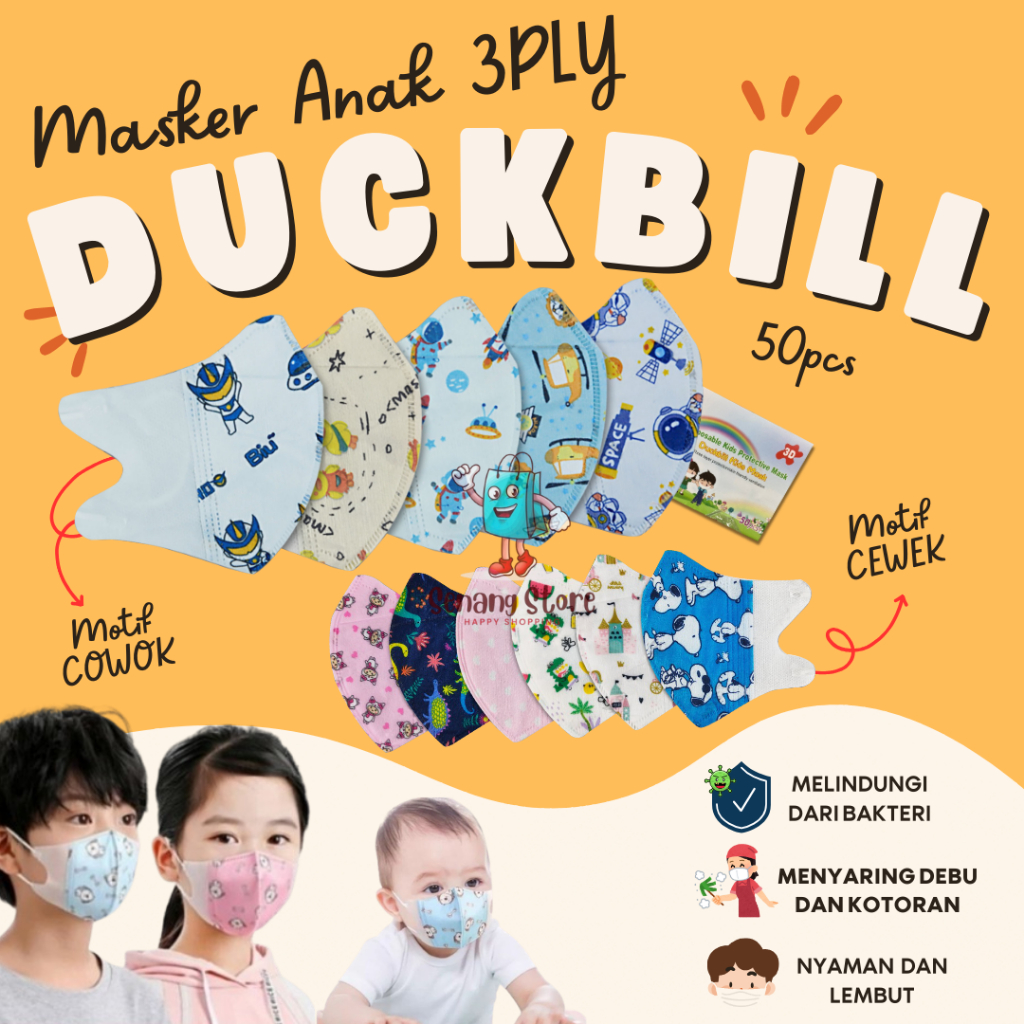 Jual Masker Anak Duckbill 50 PCS 3PLY Gambar Mix Motif Random Anak ...