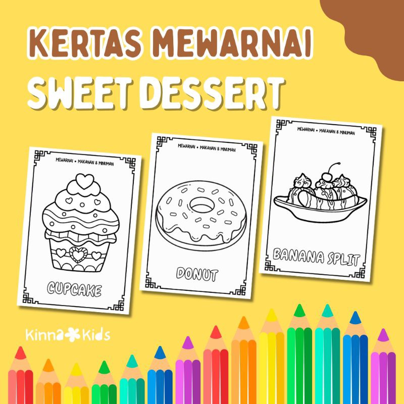 Jual Kertas Mewarnai Tema Sweet Dessert | Lembar Mewarnai Anak Tema ...