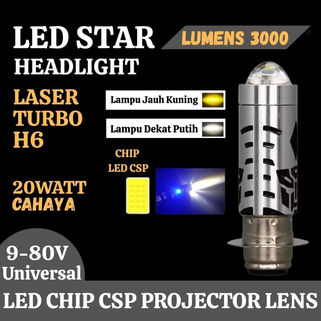 Jual Lampu LED Laser Xenon AC DC H6 Hi-Low 2 Warna Putih Kuning Motor ...