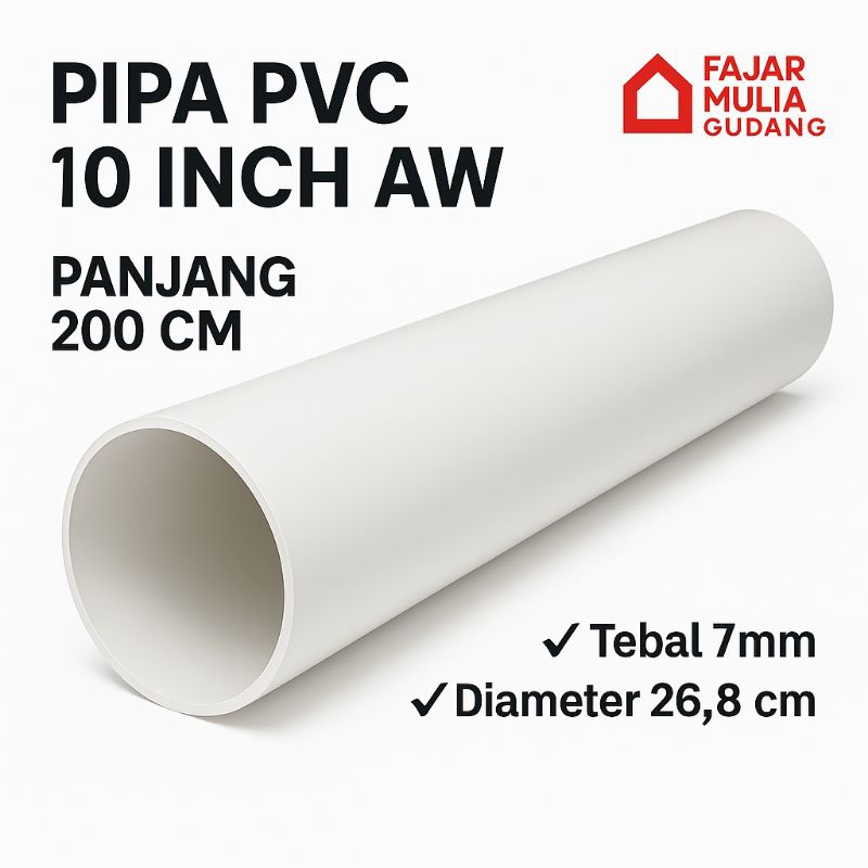 Jual Pipa PVC 10 Inch AW Ekonomis Putih Panjang 200cm | Tebal 7mm ...
