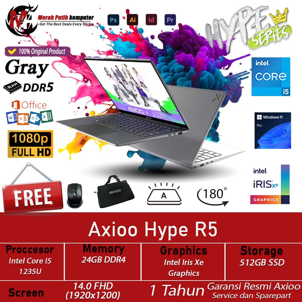 Jual Laptop Slim Axioo Hype R5 Intel I5 1235U 24GB 512GB ssd 14inch FHD ...