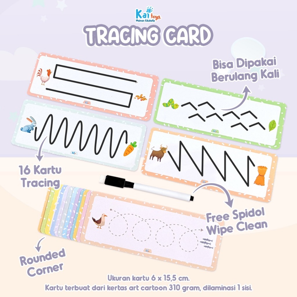 Jual Tracing Card 16 Kartu Free Spidol / Menulis Pola Garis Wipe and ...