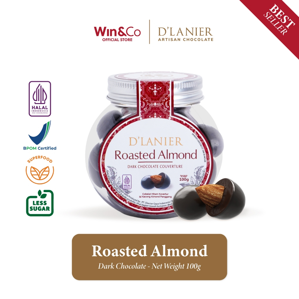 Jual D'Lanier Roasted Almond with Dark Chocolate 58% - 100 gr | Shopee ...