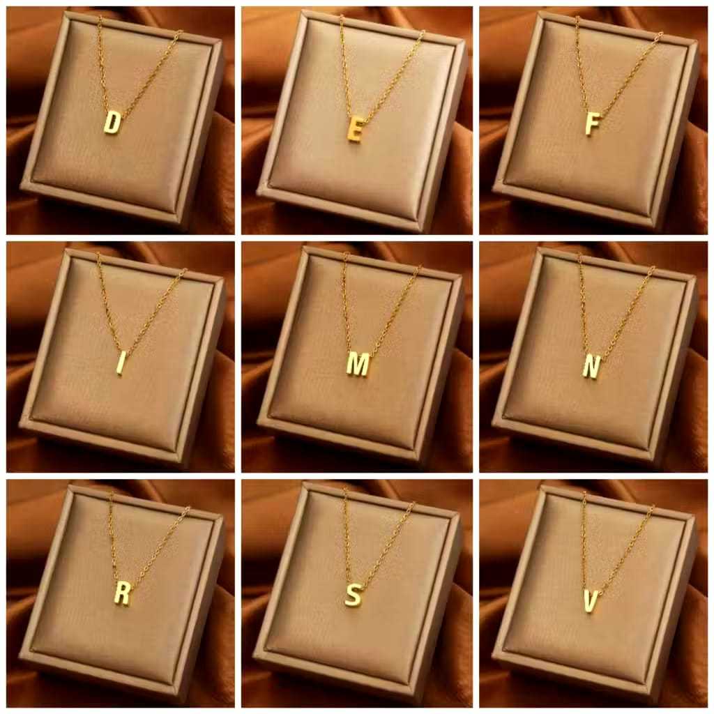 Jual XIN GUO Jewelry Kalung Inisial Huruf Titanium Rantai Gold Anti ...