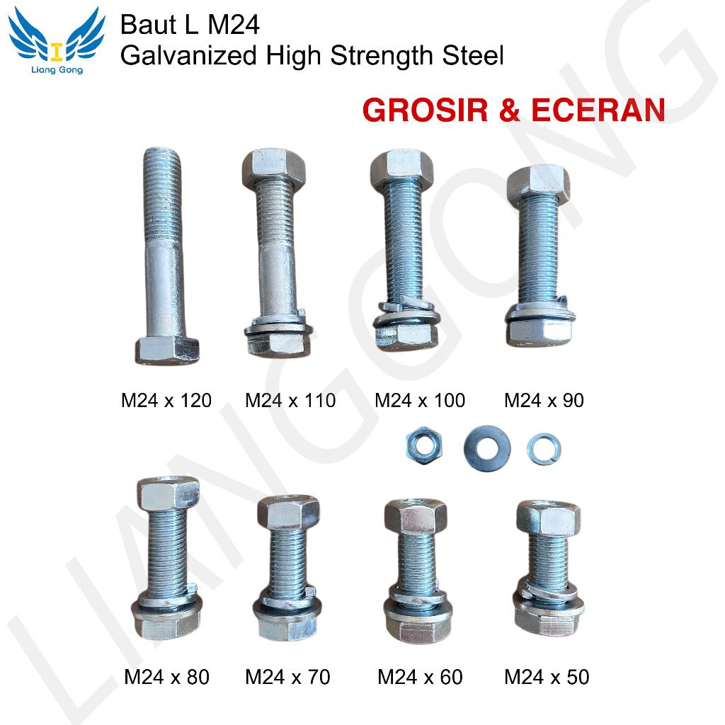Jual Mur Baut L M24 Putih | Galvanis | Grosir & Eceran | Baut + Mur | Grade 4.8 | Shopee Indonesia