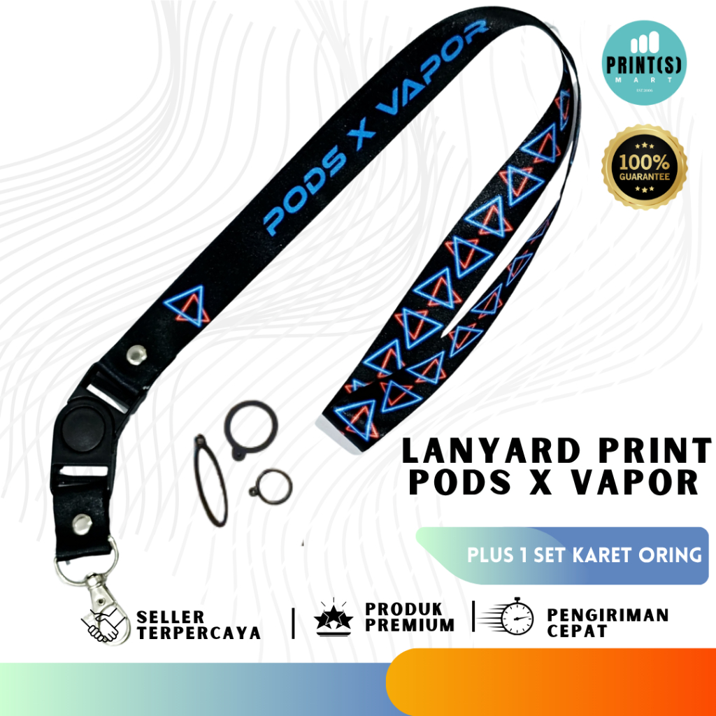 Jual Tali Lanyard Print PODS X VAPOR Plus 1 set Karet Oring, Premium ...