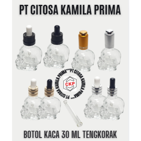 Jual Botol Kaca 30 ml Tengkorak Clear Pipet / Botol Kaca Kosmetik ...