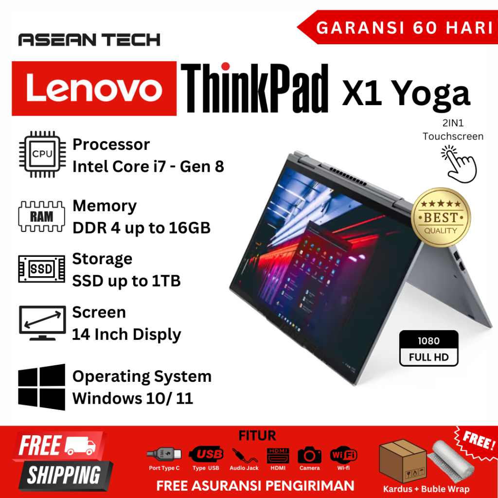 Jual Laptop 2in1 Lenovo Thinkpad X1 Yoga 4th Core i7/ i5 Gen 8 Touch - Second Murah Bergaransi ...