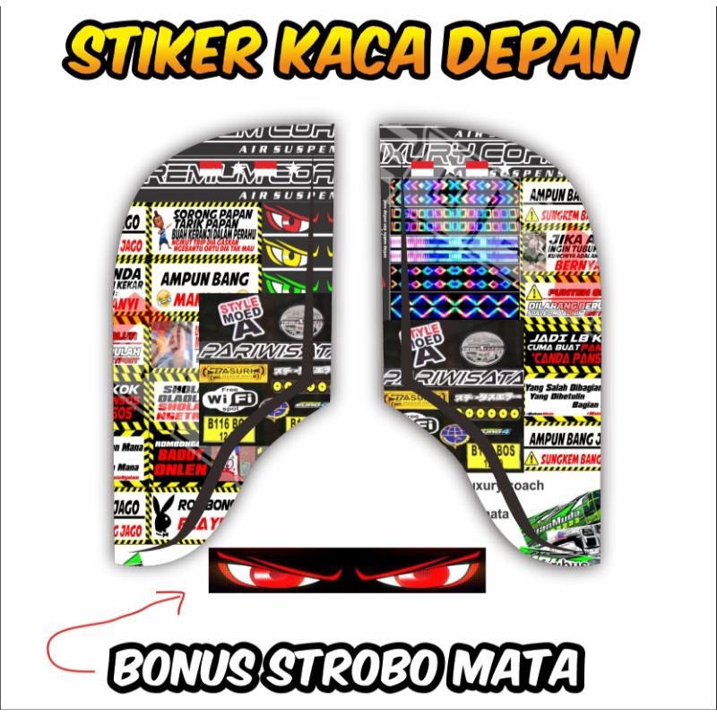 Jual STIKER KACA DEPAN + BONUS STROBO MATA ORIGINAL (UNTUK MINIATUR BUS ...