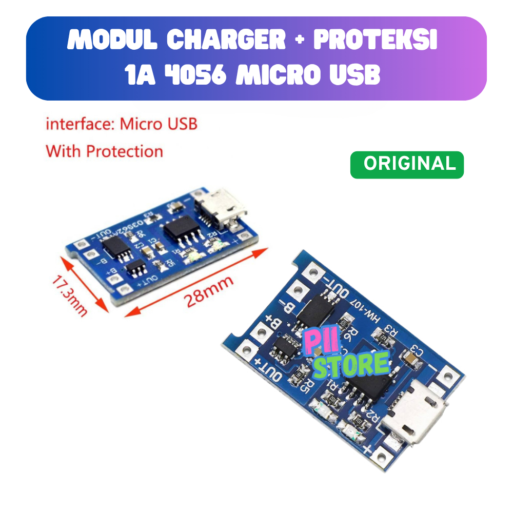 Jual MODUL CHARGER TP4056 4056 MICRO USB SOKET PROTEKSI PROTECTION ...