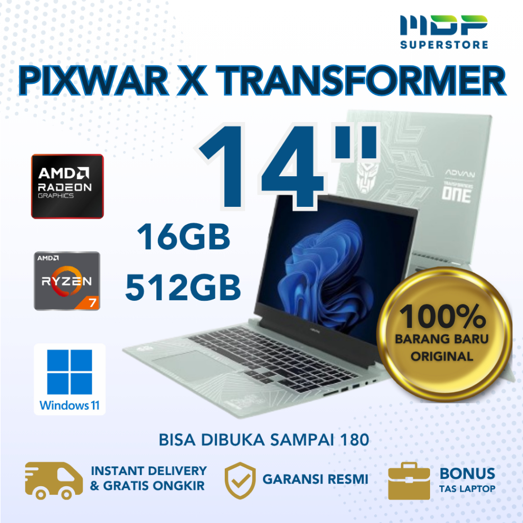 Jual Advan Pixwar X Transformer Gaming Laptop AMD Ryzen 7 6800H, 16GB ...
