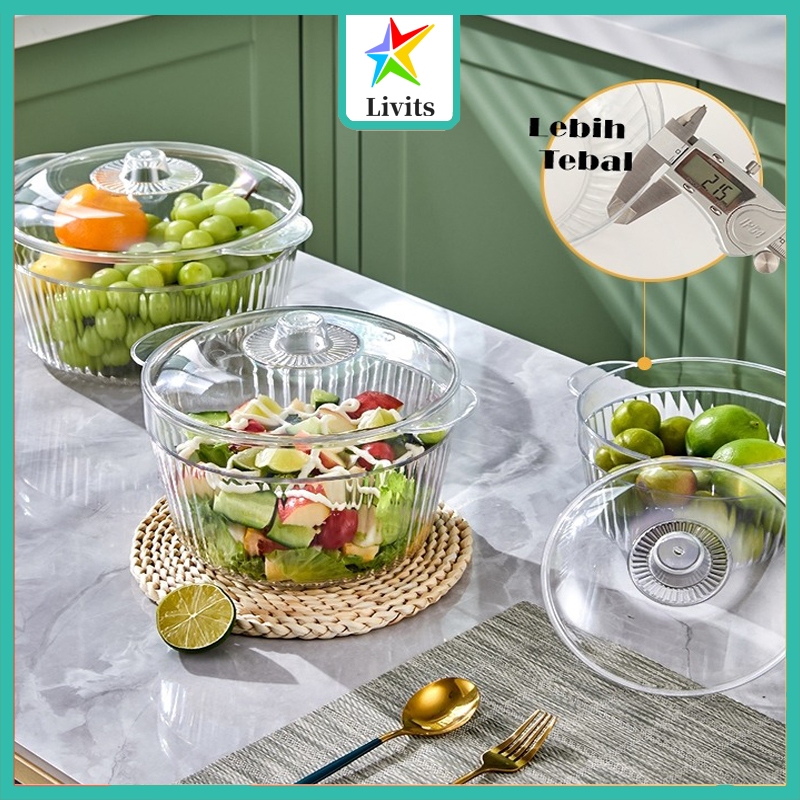 Jual LV - Mangkok PP Transparan 450ml/600ml + Tutup Premium Aesthetic | Soup / Salad / Buah ...