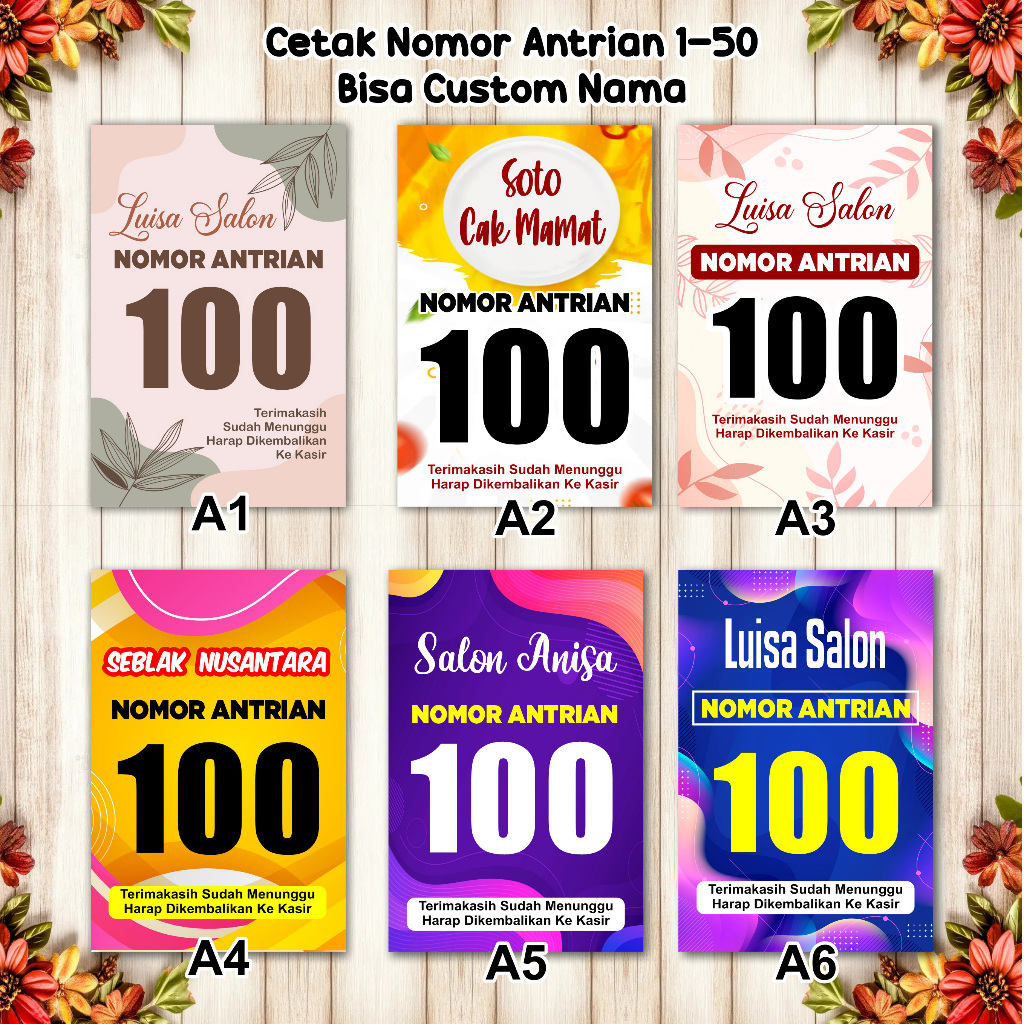 Jual cetak nomor antrian mulai nomor 1-50 banyak pilihan desain, bisa ...