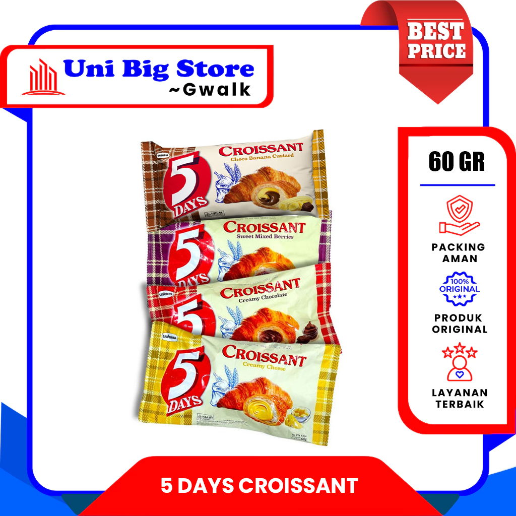 Jual 5DAYS 5 DAYS ROTI CROISSANT CHOCOLATE - CHEESE - BERRIES - BANANA ...
