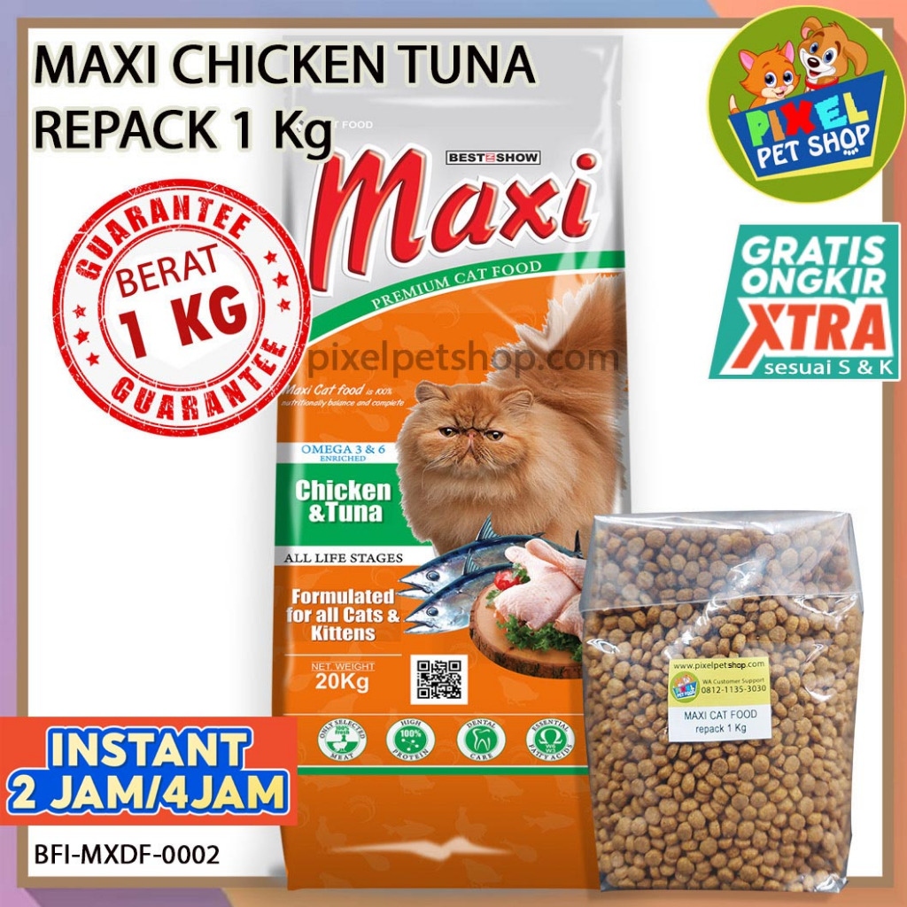 Jual MAXI Chicken dan Tuna, MAXI DRY FOOD kemasan Repack 1 KG di PIXEL ...