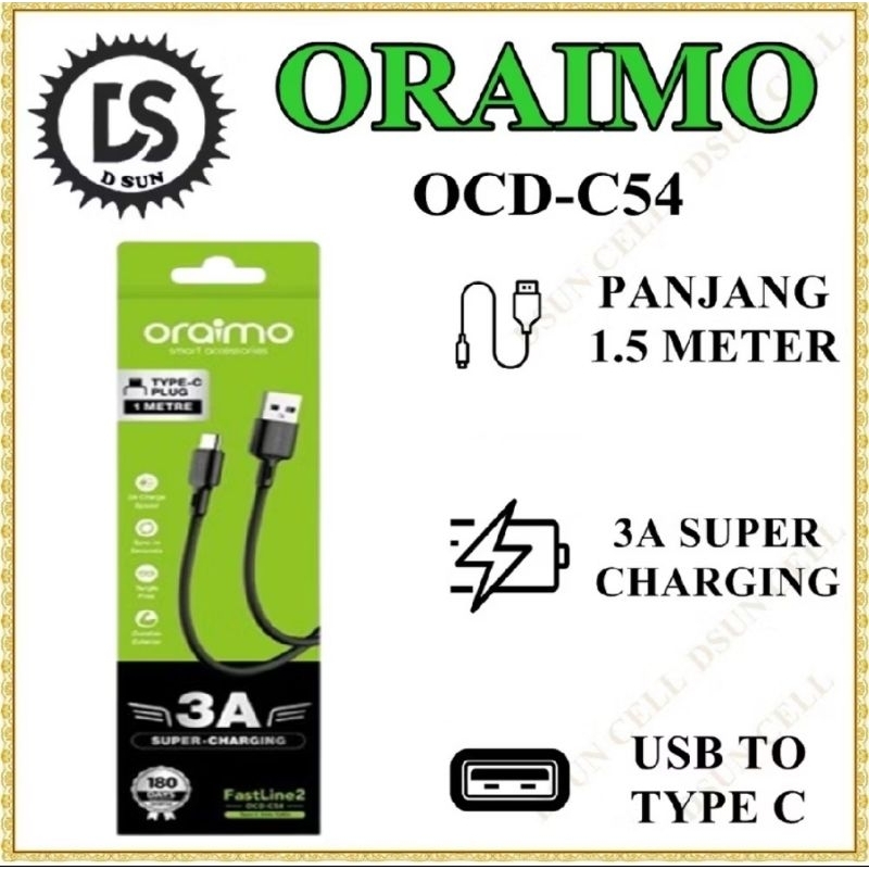 Jual Oraimo kabel Data Cable Fastline 3 Android Type-C 1M OCD-C54 3A ...