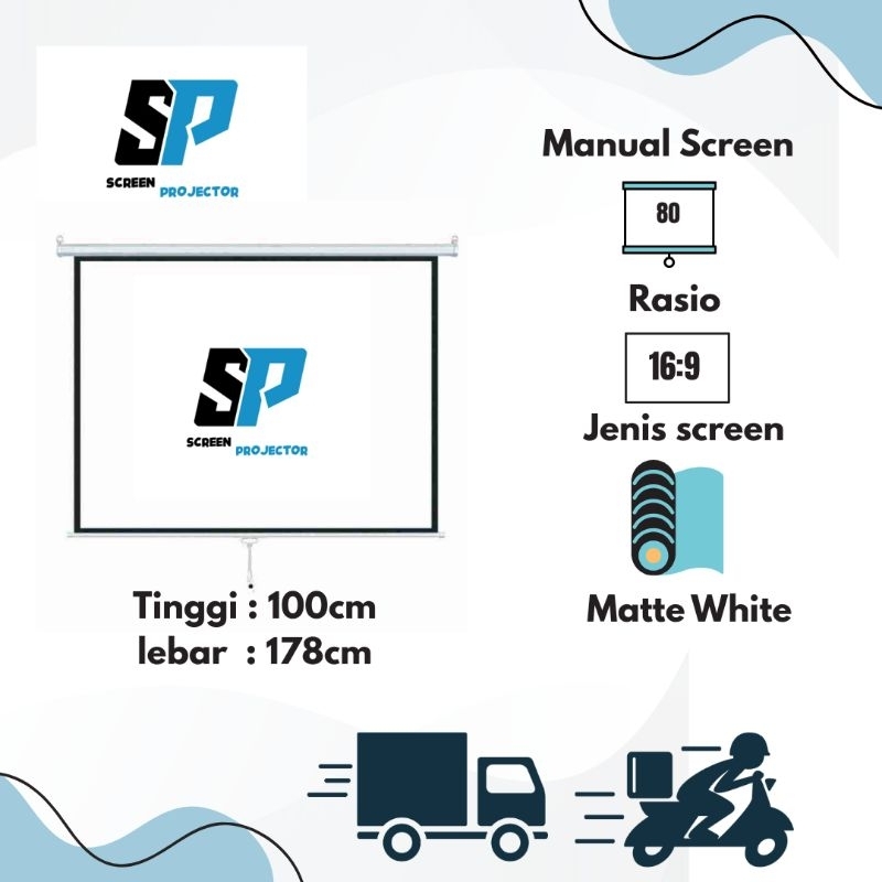 Jual Layar Proyektor Manual 80 Inch Rasio 16:9 - Screen Projector Wall ...