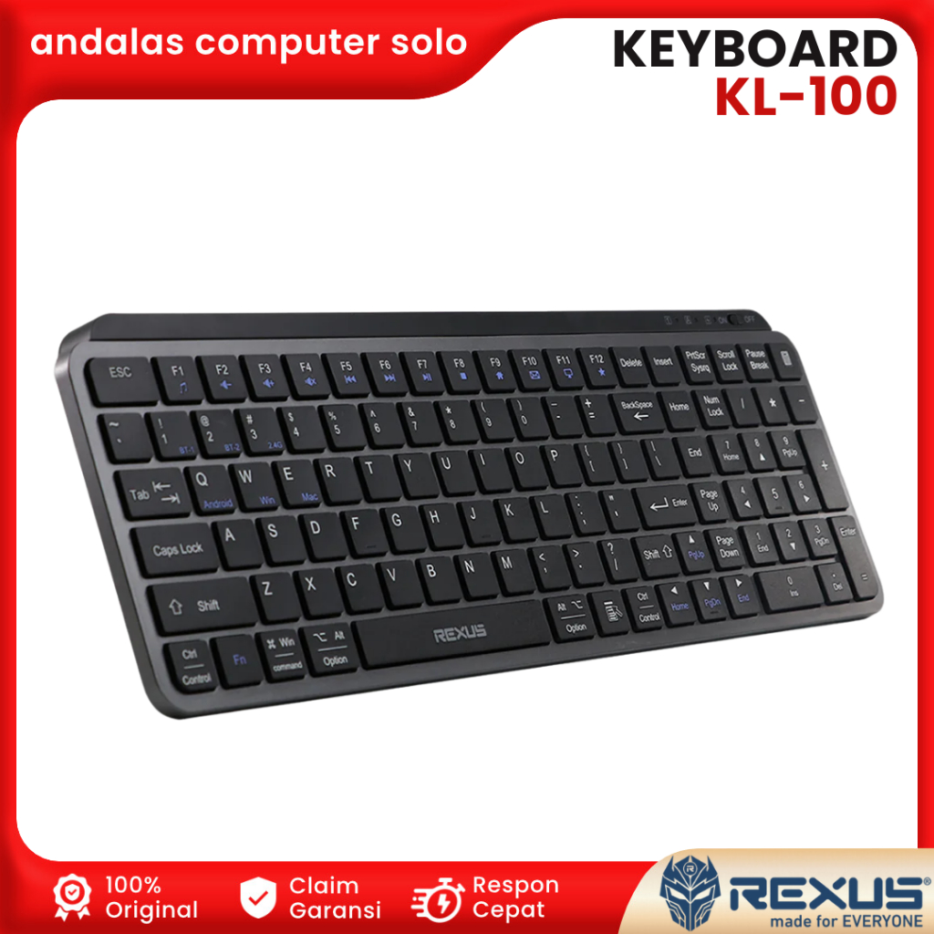 Jual KEYBOARD OFFICE DUAL MODE REXUS KL100 HITAM WIRELESS 2.4GHz ...