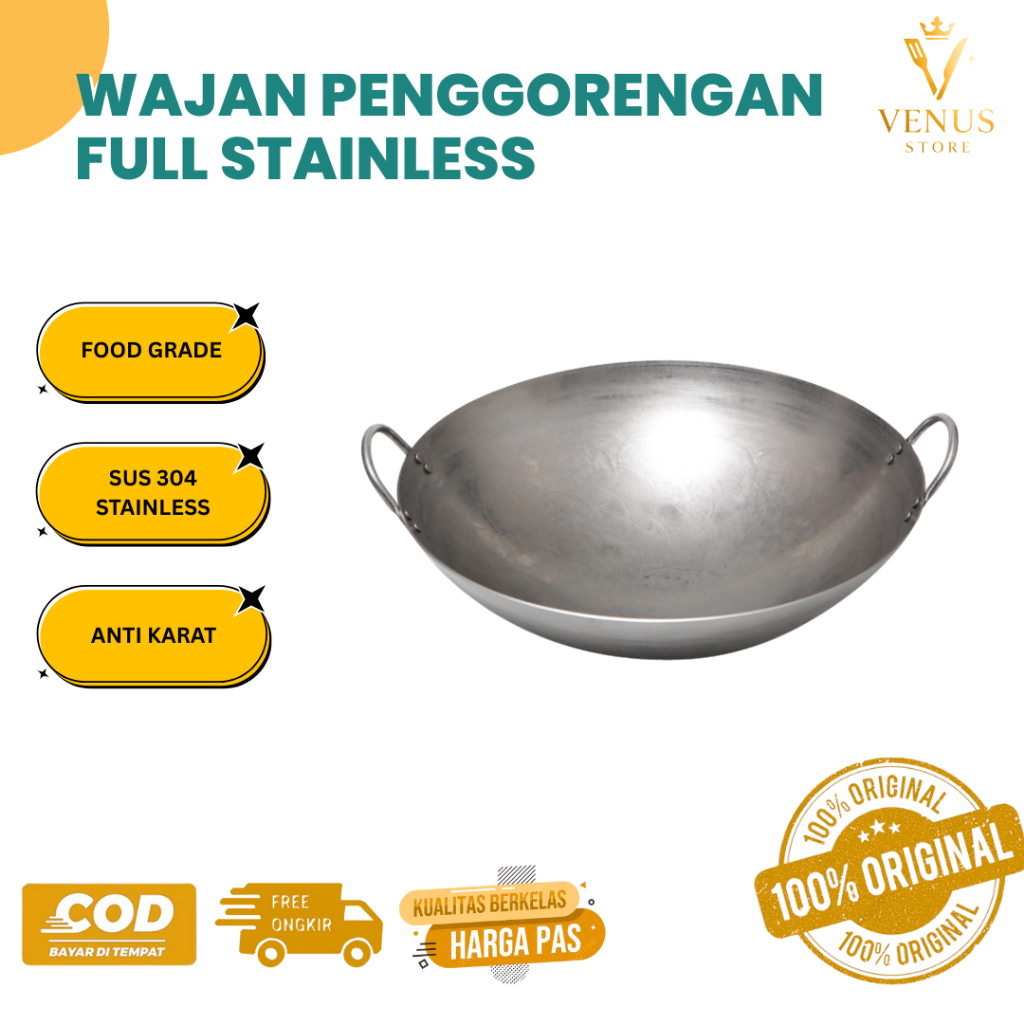 Jual Venus Store Wajan Penggorengan Tebal Full Stainless Steel Ukuran 30cm - 60cm Sus 304 ...