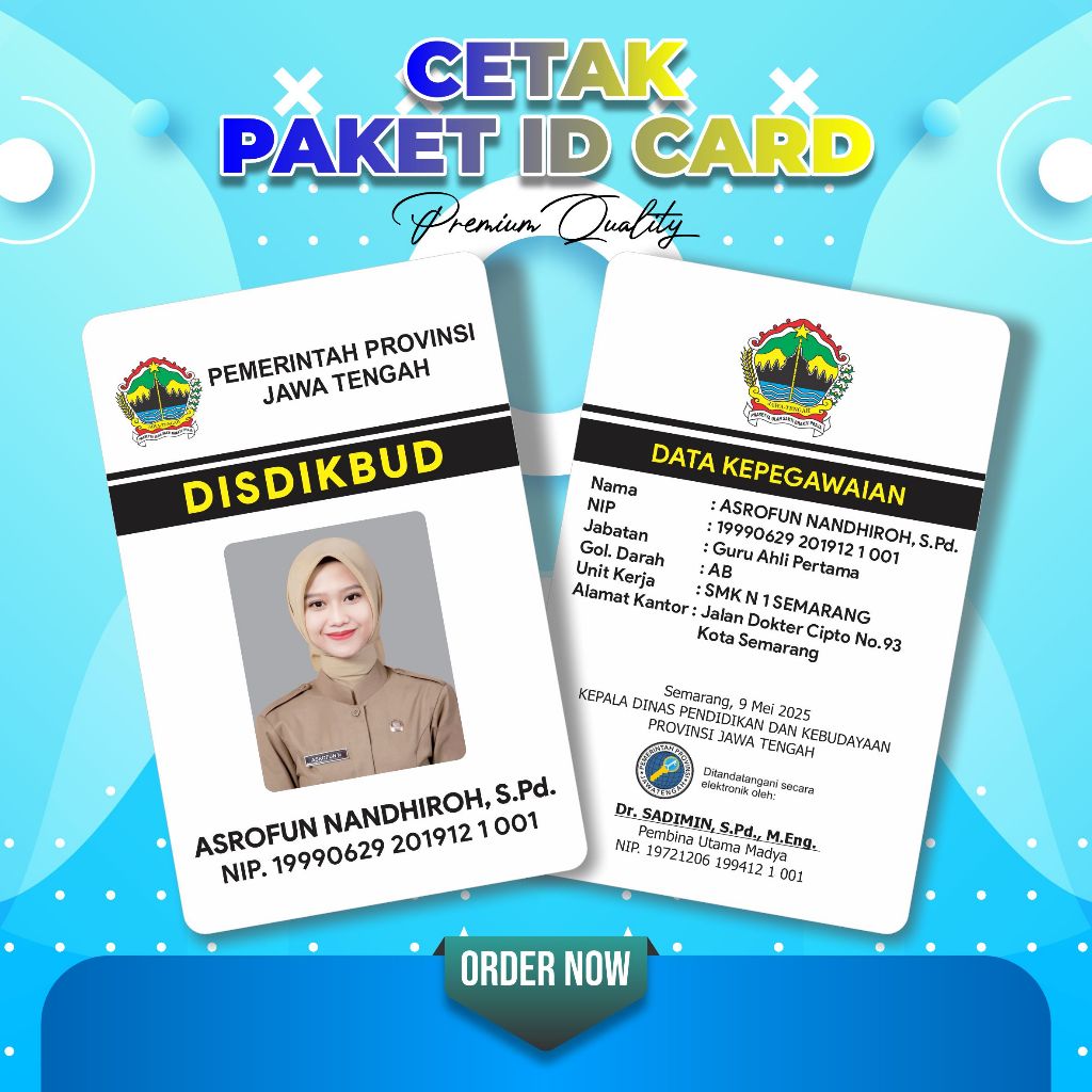 Jual CETAK PAKET ID CARD DINAS PENDIDIKAN PROVINSI JAWA TENGAH PREMIUM ...