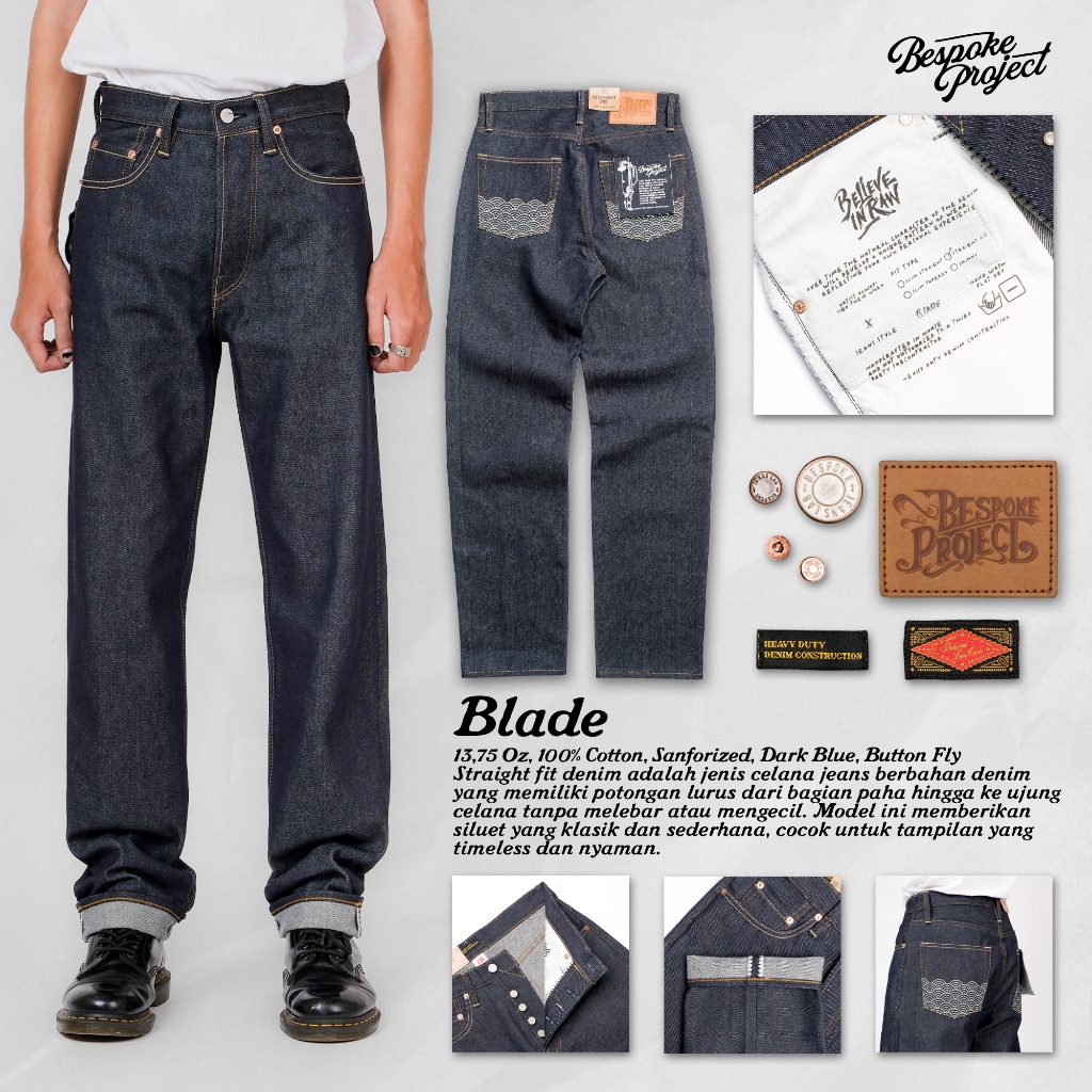 Jual Bespoke Project - Celana Jeans Blade Straight Fit Raw Denim ...