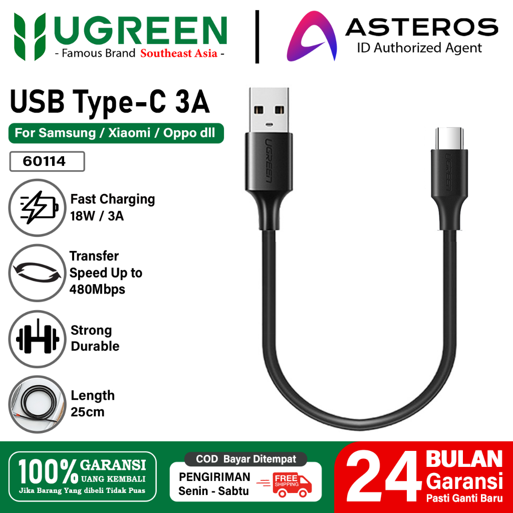 Jual UGREEN Kabel Data Pendek Type C, Micro USB 25cm 50cm Fast Charger ...