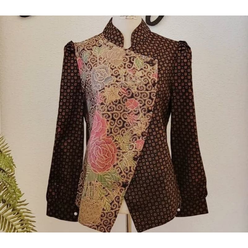 Jual Atasan batik modern motif truntum mix bunga coklat lapis puring ...
