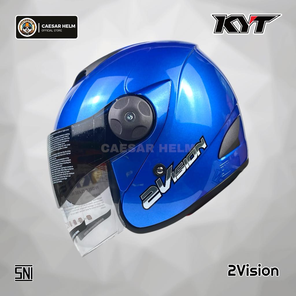 Jual KYT 2 Vision Solid - Crystal Blue - Double Visor - Helm Half Face ...