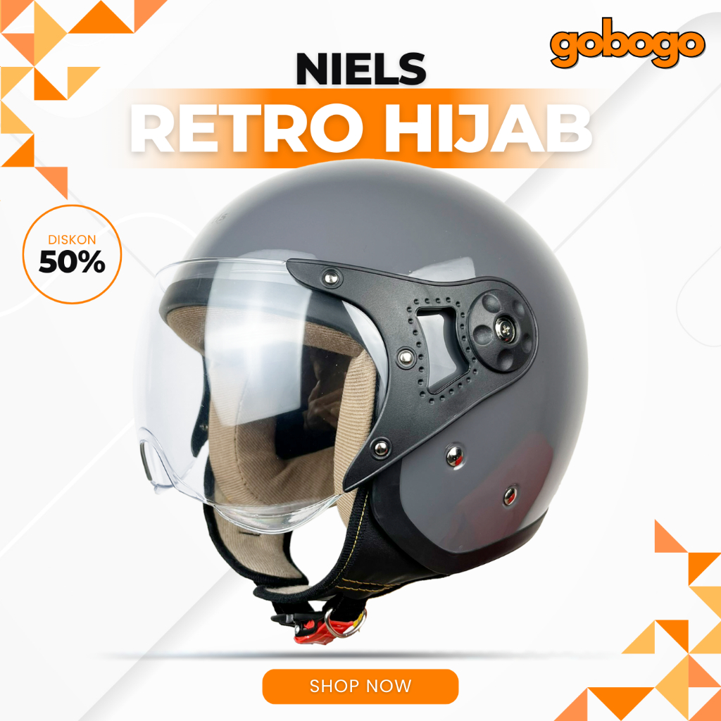 Jual Helm Bogo Hijab NIELS Retro Dewasa Kaca Pilot | Helm Motor SNI ...