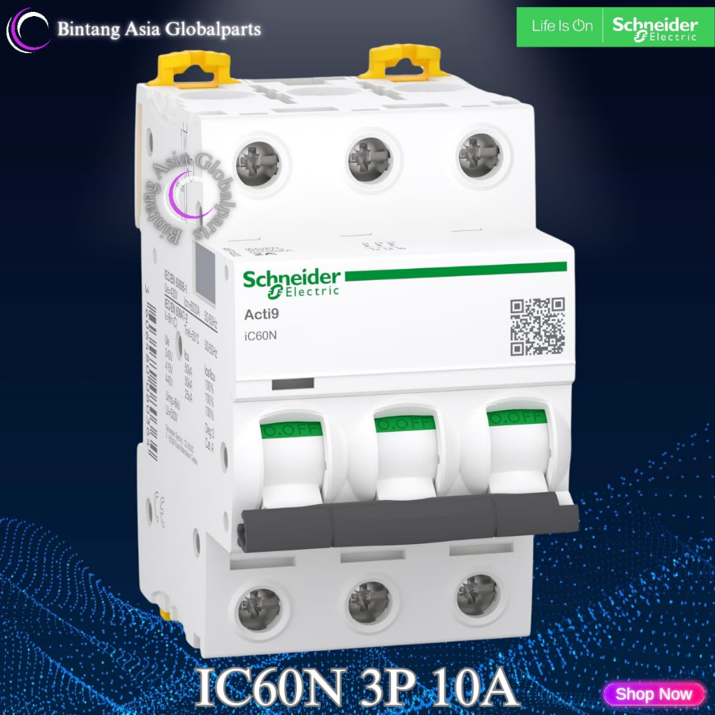Jual MCB 3p 10a Schneider iC60N Original / MCB 3 Phase 10 Ampere A9F74310 / MCB 3 Pole 10a 6kA ...