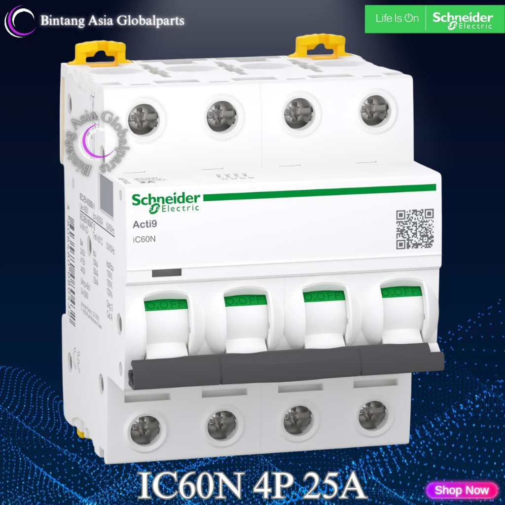 Jual MCB 4p 25a Schneider iC60N Original / MCB 4 Phase 25 Ampere A9F74425 / MCB 4 Pole 25a 6kA ...