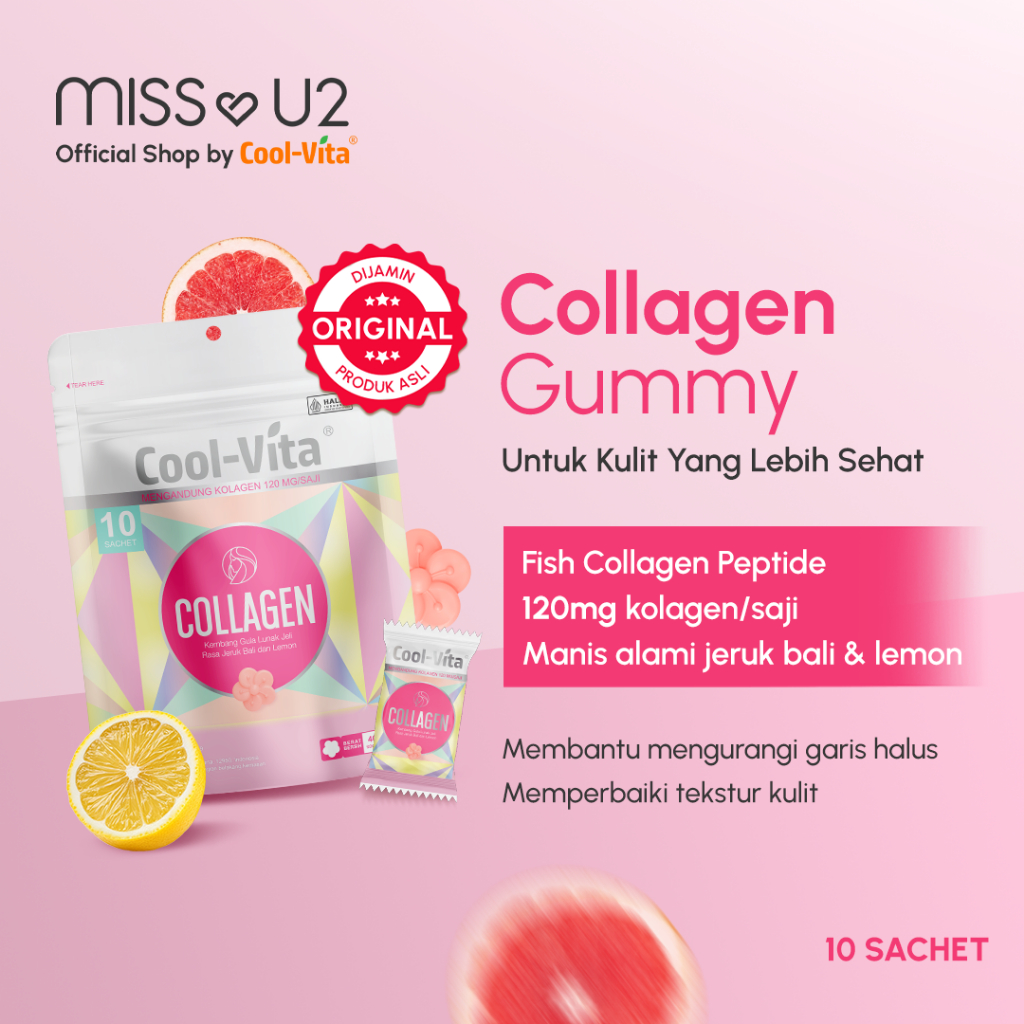 Jual COOLVITA ORIGINAL 1 Pouch Collagen Gummy Rasa Jeruk Bali dan Lemon ...